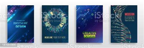 파란색 레이아웃 미래 브로셔 전단지 플래카드 현대 과학 및 디지털 기술 개념 브로셔또는 하이테크 요소 배경으로 커버를 위한 벡터