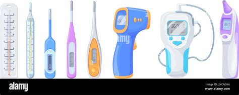 Cartoon Thermometers Clinical Digital Electronic And Mercury Thermometer Medical Or Indoor