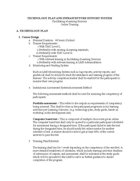 Technology Plan And Infrastructure Support System For Elearning Tmc