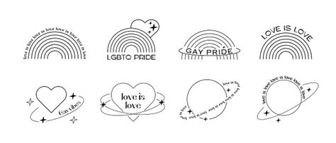 트렌디한 미니멀리스트 퀴어 미적 선형 모양 Y2k 프라이드의 달 90년대 개요 디자인 타이포그래피가 있는 복고풍 그래픽 세트입니다 Lgbtq 로고 벡터 그림입니다 동성애자의