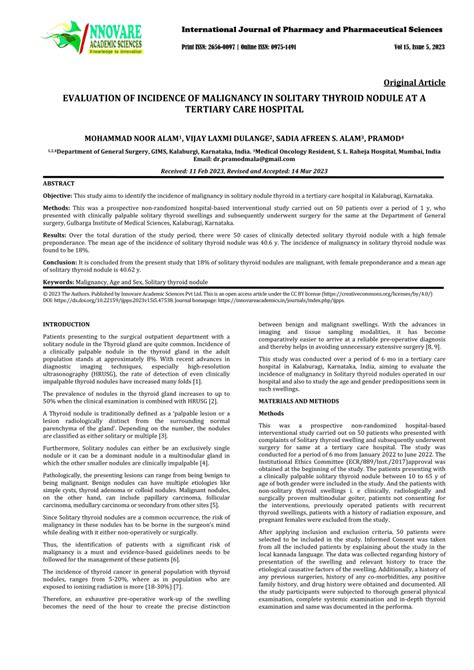 Pdf Evaluation Of Incidence Of Malignancy In Solitary Thyroid Nodule