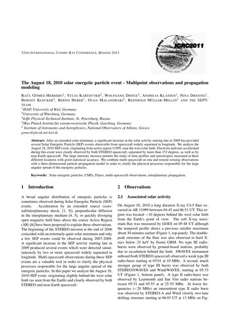Pdf The August 18 2010 Solar Energetic Particle Event Multipoint