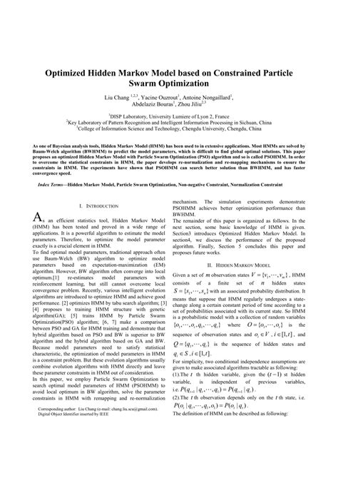 Pdf Optimized Hidden Markov Model Based On Constrained Particle Swarm
