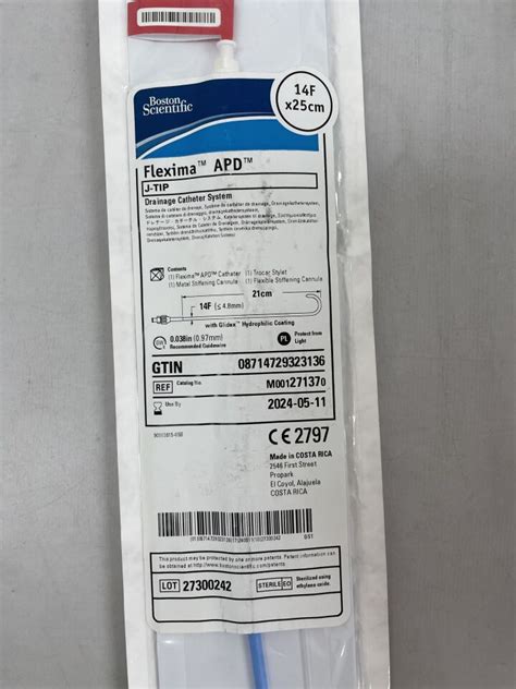 New Boston Scientific 27137 Flexima Apd Drainage Catheter System J Tip