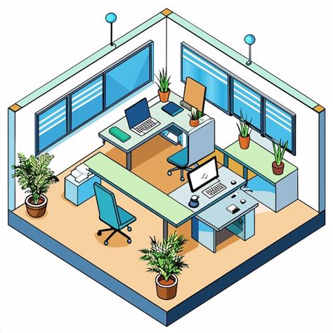 Premium Vector A Computer Room With A Computer And A Man Working On A