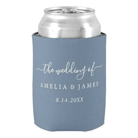 Dusty Blue Modern Script Wedding Can Cooler In 2021