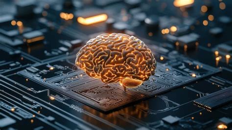 high tech neural network visualization with glowing brain design stock