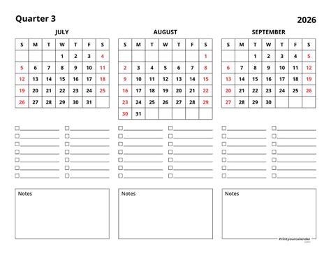 Three Monthquarterly Calendar 2026 Free Printable