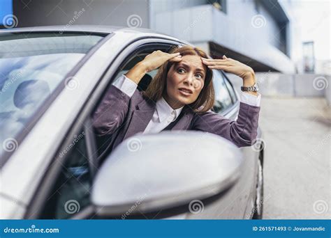 Angry Caucasian Woman Yelling At Other Drivers While Sitting In Car Stock Image Image Of Drive