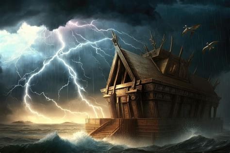 Premium Ai Image The Ark Of Noah In The Midst Of A Thunder And