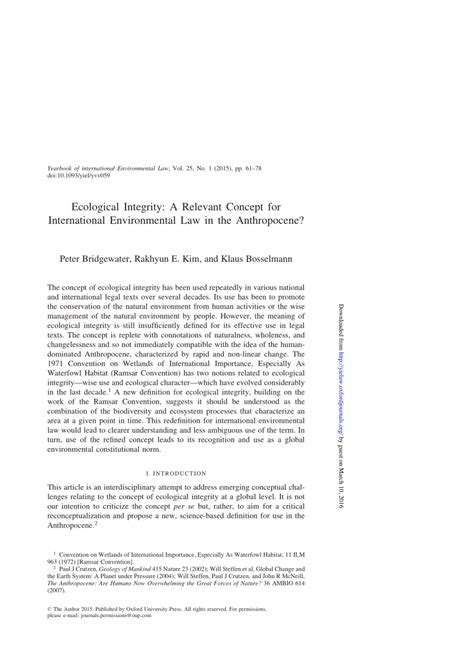 Pdf Ecological Integrity A Relevant Concept For International Environmental Law In The