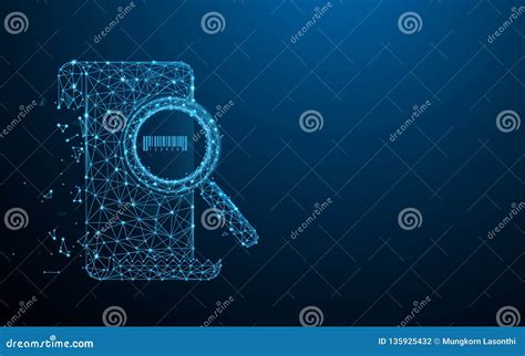 Magnifying Glass And Barcode Form Lines Triangles And Particle Style