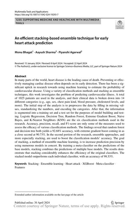 An Efficient Stacking Based Ensemble Technique For Early Heart Attack