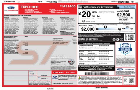 Window Sticker For 2021 Ford Explorer St 4 Wd
