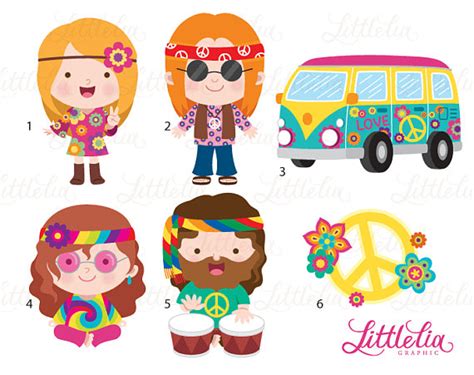 Flower Power Clipart Hippies Clipart 17040 Etsy Clip Art T