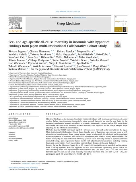 Sex And Age Specific All Cause Mortality In Insomnia With Hypno 2022