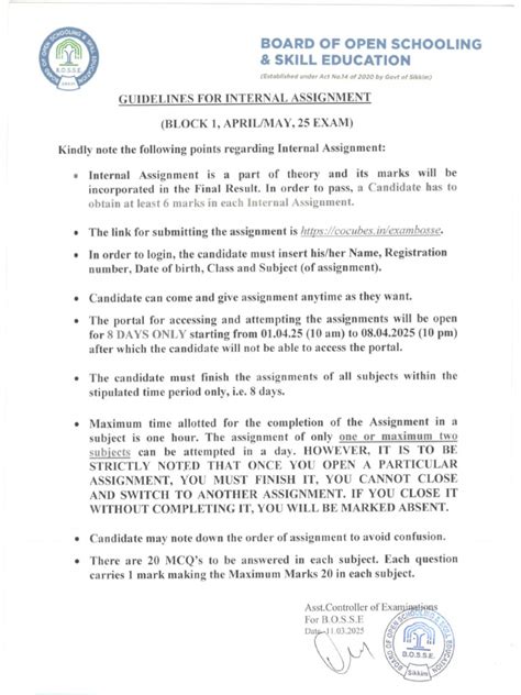 Guidelines Regarding Internal Assignment April 25 Pdf