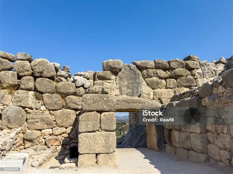 Mycenae Greece Main Entrance Of The Citadel Lion Gate And Cyclopean