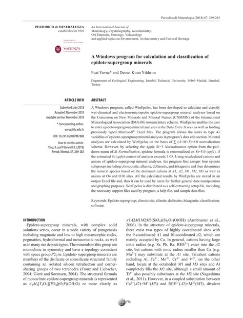 Pdf A Windows Program For Calculation And Classification Of Epidote