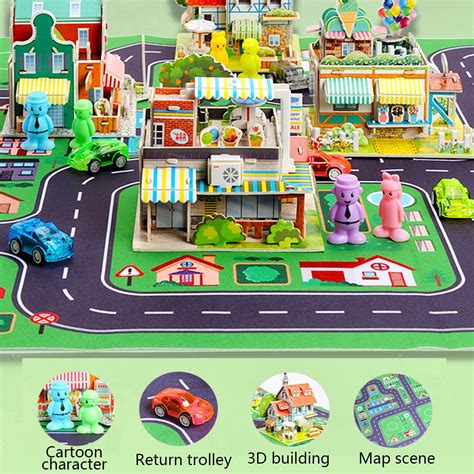 3d City Building Puzzle Set Diy Paper Model Kit Interactive Scene Assembling Toy Includes