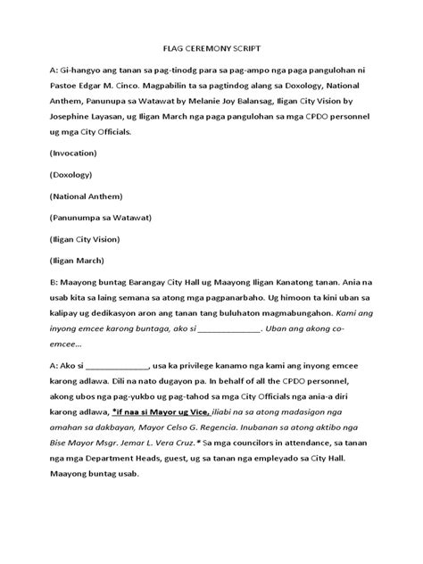 Flag Ceremony Script Pdf