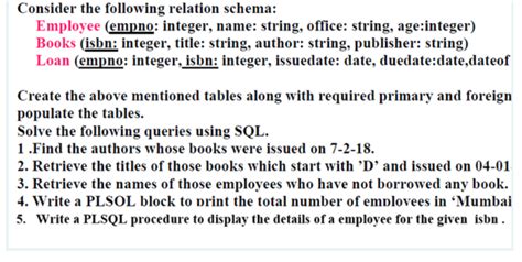 consider the following relation schema employee