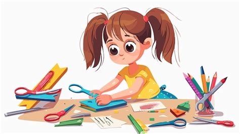 Young Girl Playing With Sharp Objects Scissors And Knife Premium Ai Generated Vector