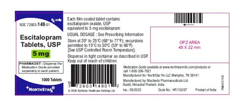 Dailymed Escitalopram Oxalate Tablet Film Coated