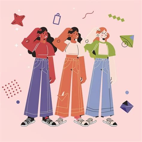 Ilustração Vetorial 2d Meninas Coloridas E Legais Vetor Premium