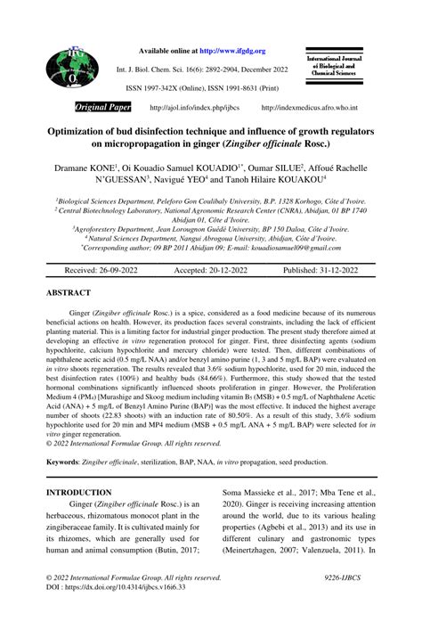 Pdf Optimization Of Bud Disinfection Technique And Influence Of Growth Regulators On