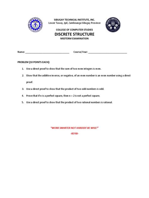 Discrete Structure Midterm Exam Pdf