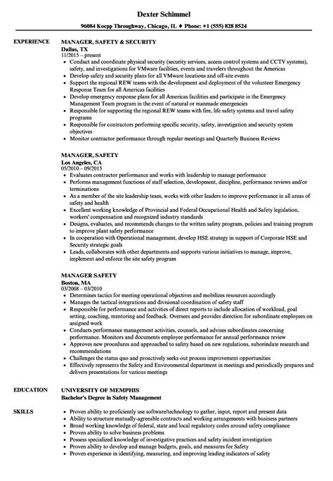 Manager Safety Resume Samples Velvet Jobs