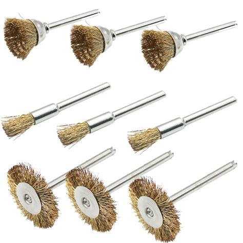 9pcs Brass Brush Steel Wire Wheels Brushes Drill Rotary Tools Polishing