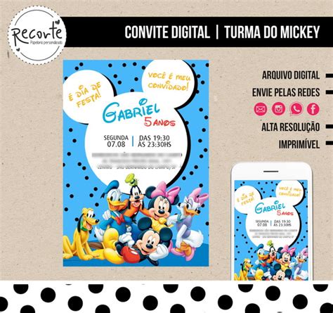 Convite Turma Do Mickey Convite Digital Elo7