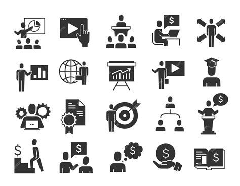 Premium Vector Business Training Black Icons Set