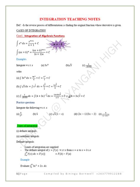Integration Teaching Notes1 Pdf