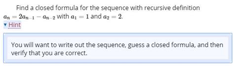 Solved Find A Closed Formula For The Sequence With Recursive Chegg Com