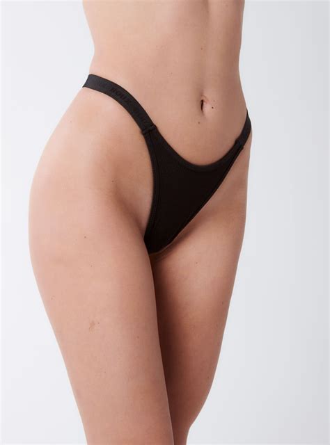Amiee Ribbed High Leg Thong Black Boux Avenue Uk