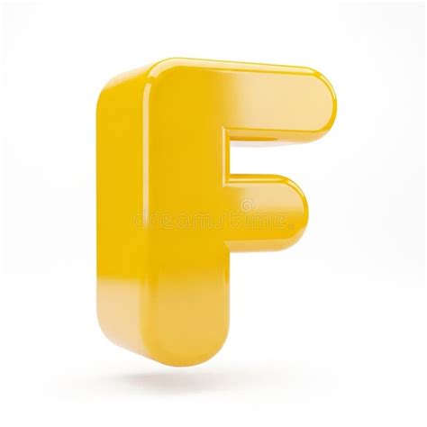 Shiny Yellow 3d Letter F With Rounded Edges On White Background