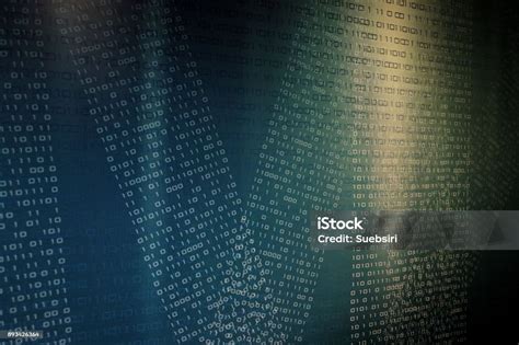Blue Binary Code Background Coding On Computer Screen Display Stock