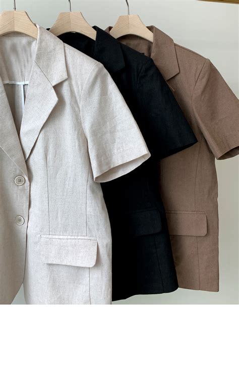 로건 린넨 반팔 자켓