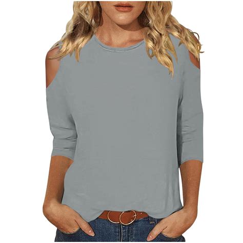 Stetmn Womens Off Shoulder T Shirt Casual 34 Sleeve Solid Top Loose