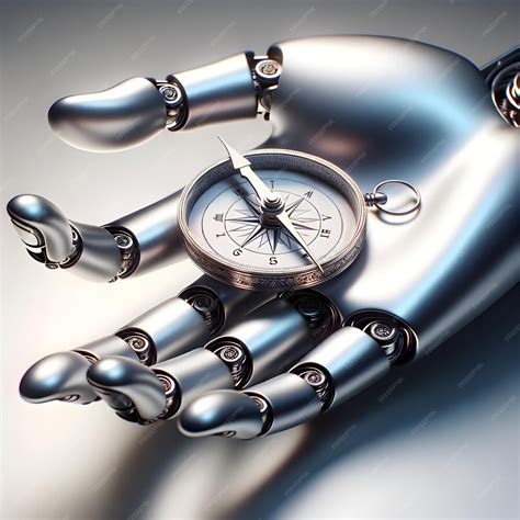 Premium Ai Image Robot Hand Holding A Compass