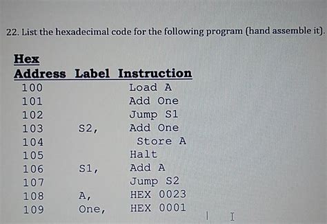 Solved 22 List The Hexadecimal Code For The Following