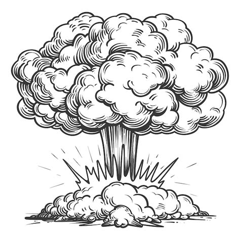 Premium Vector Nuclear Explosion Cloud With Engraving Style Black