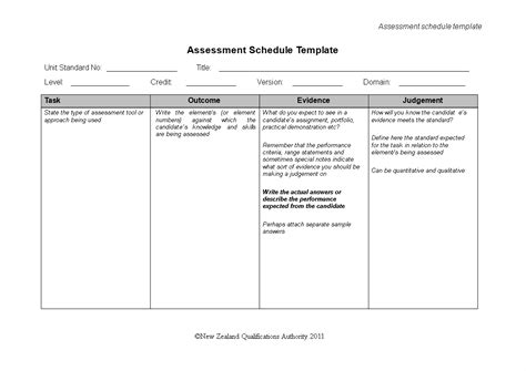 Assessment Schedule Templates At