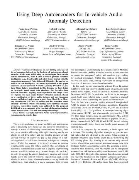 Pdf Using Deep Autoencoders For In Vehicle Audio Anomaly Detection