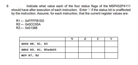 solved indicate what value each of the four status flags of