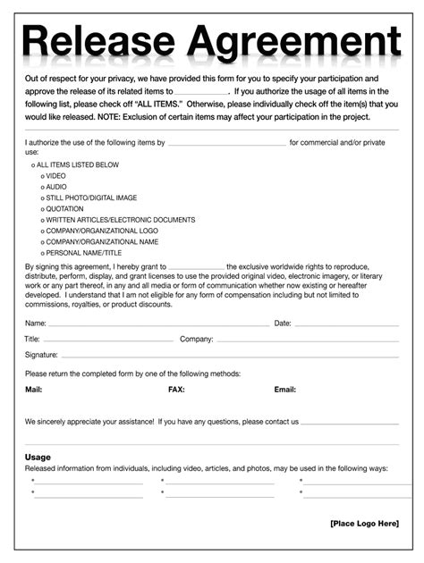 Fillable Online Release Form Template Leightronixcom Fax Email Print