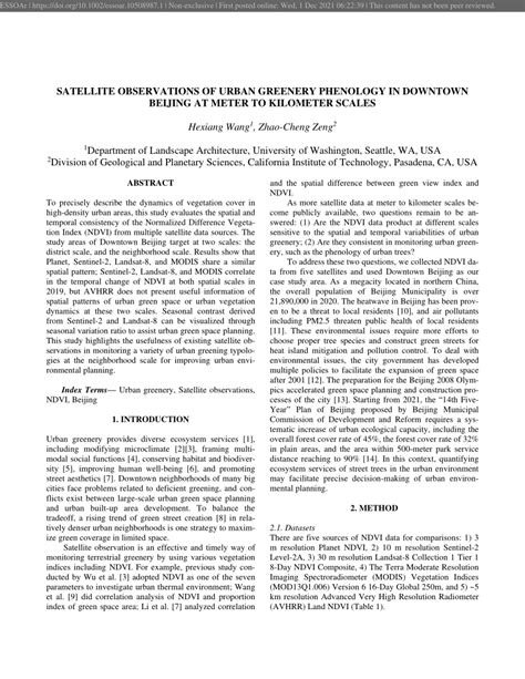 Pdf Satellite Observations Of Urban Greenery Phenology In Downtown